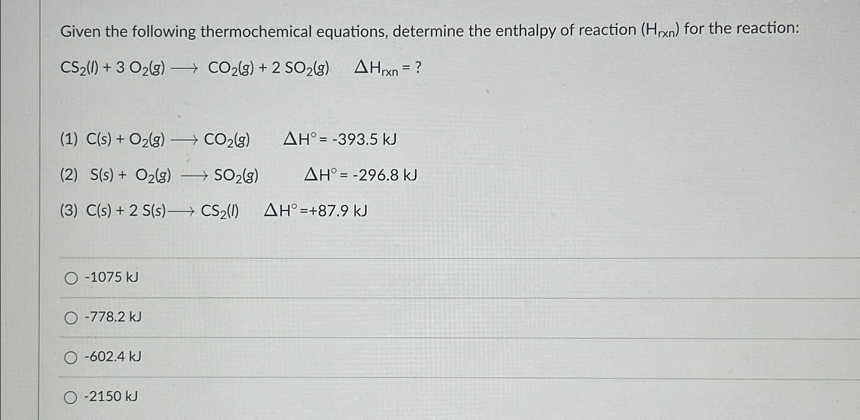 Solved Given the following thermochemical equations, | Chegg.com
