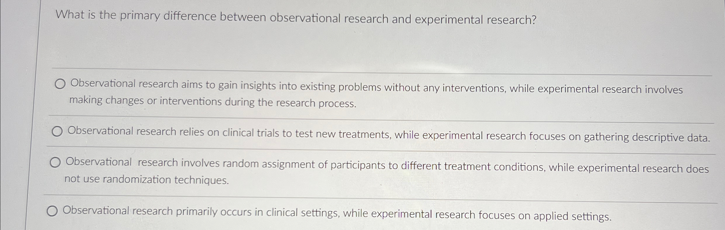 Solved What is the primary difference between observational | Chegg.com