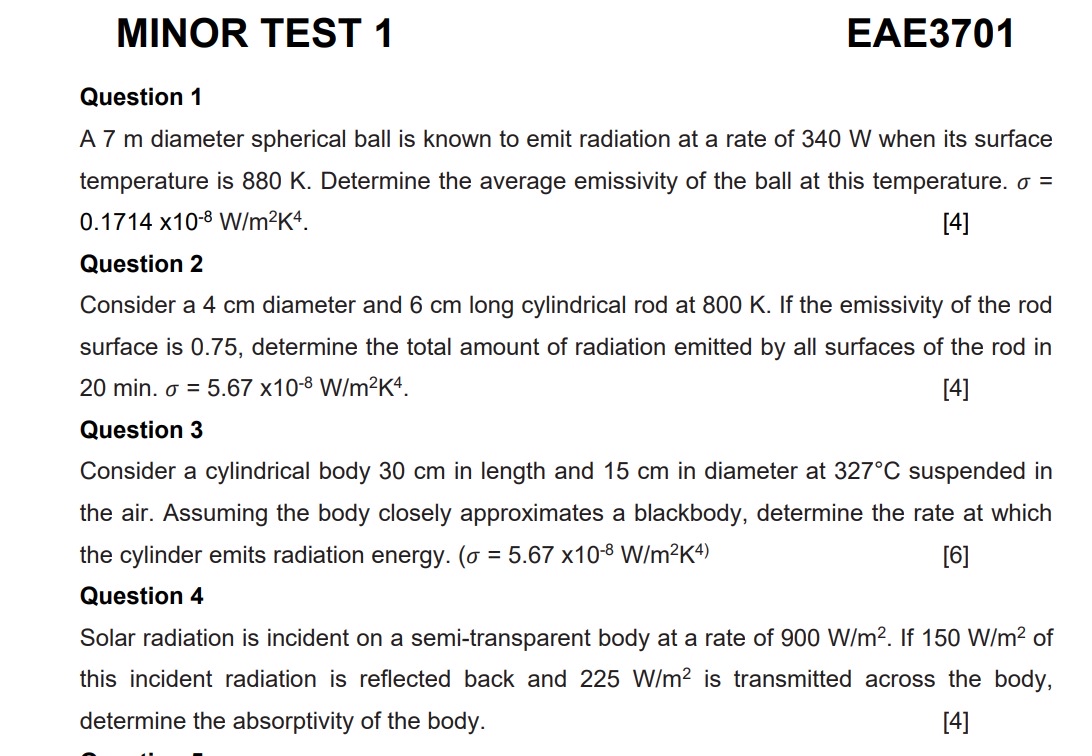 Solved MINOR TEST 1EAE3701Question 1A 7m ﻿diameter spherical | Chegg.com