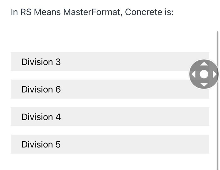 Solved In RS Means MasterFormat, Concrete is: Division 3 | Chegg.com