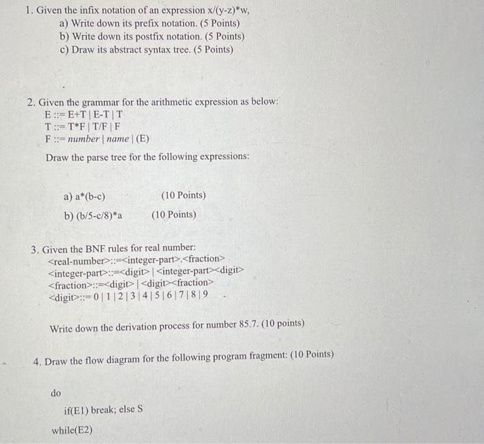 Solved 1. Given the infix notation of an expression | Chegg.com