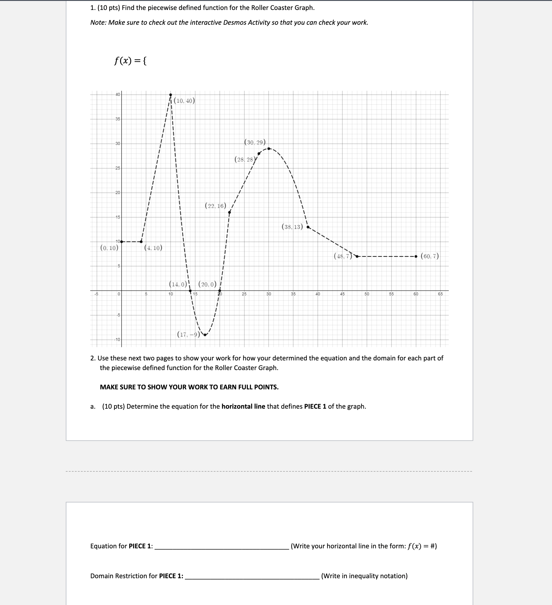 Solved (10 ﻿pts) ﻿Find the piecewise defined function for | Chegg.com