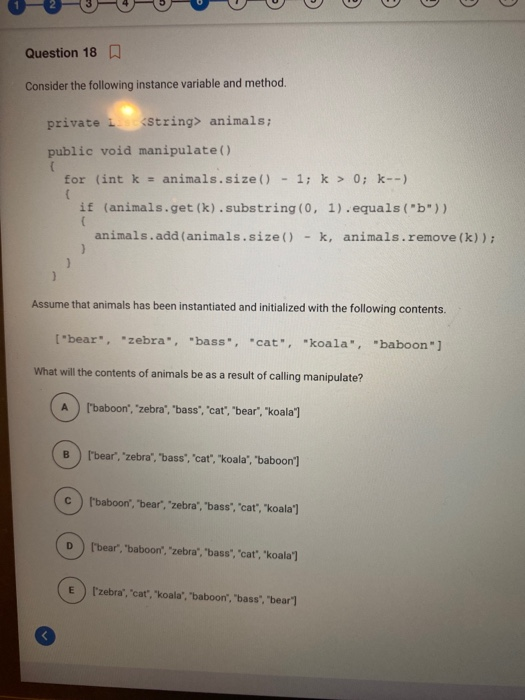 Solved Question 18 Consider the following instance variable | Chegg.com