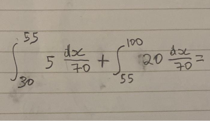 Solved 55 30 5 100 dx 1/10 + S 20 da 70 70 55 JJ | Chegg.com