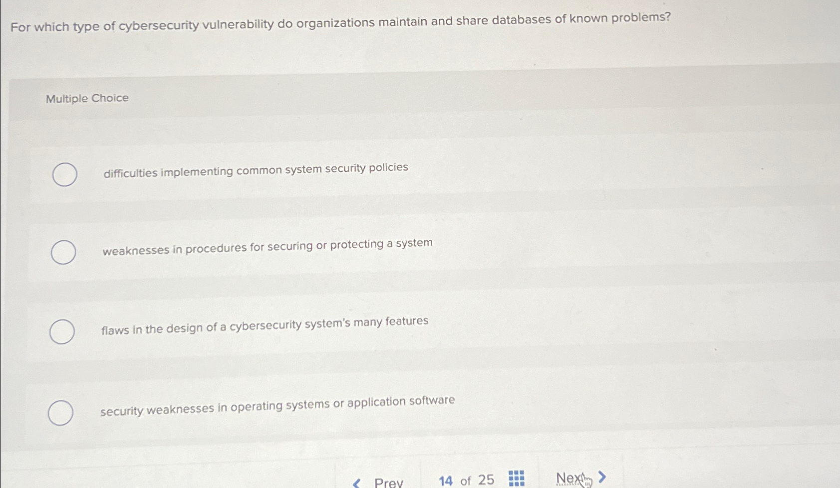Solved For which type of cybersecurity vulnerability do | Chegg.com
