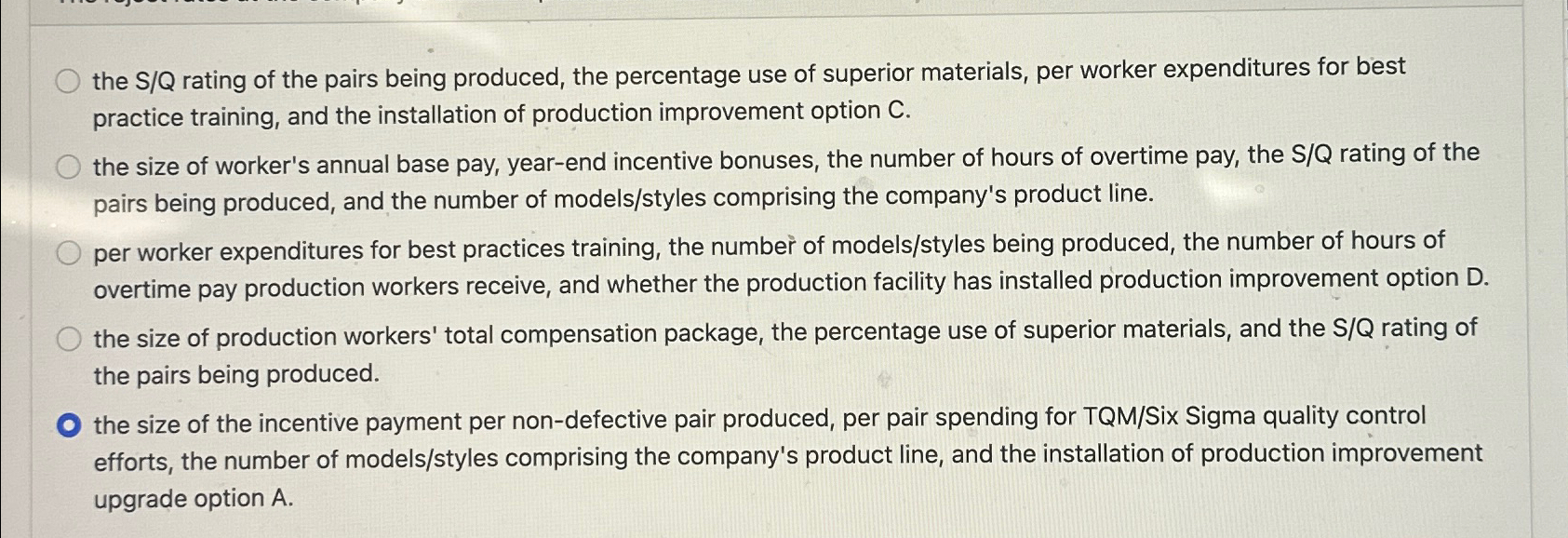 Solved the S/Q rating of the pairs being produced, the | Chegg.com