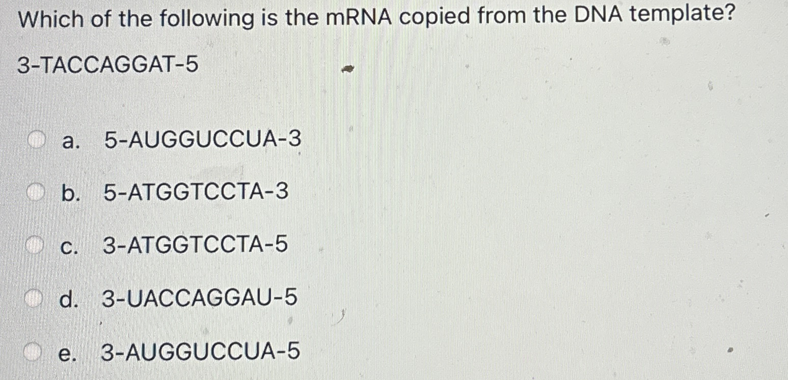 Solved Which of the following is the mRNA copied from the | Chegg.com