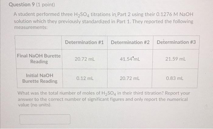 Solved Question 8 (1 point) A student performed three H2SO4 | Chegg.com