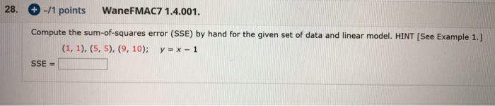 Solved Compute the sum-of-squares error (SSE) by hand for | Chegg.com