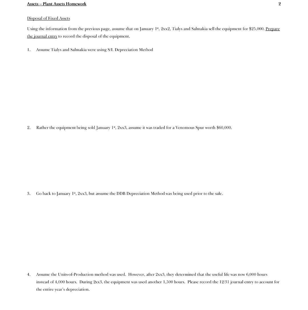 On January 1, 2xx0, Tialys and Salmakia purchased | Chegg.com