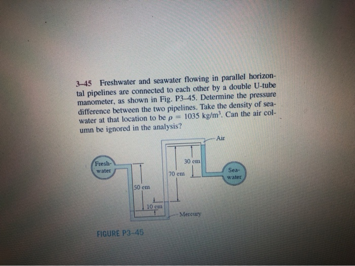 Solved 3-45 Freshwater and seawater flowing in parallel | Chegg.com