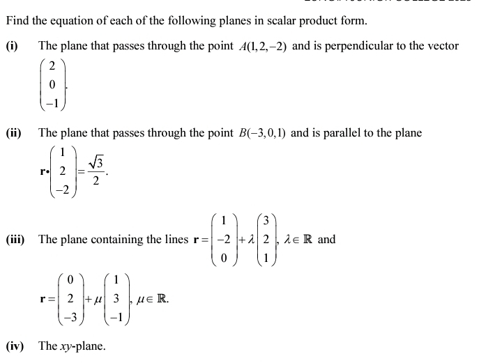 Solved Find the equation of each of the following planes in | Chegg.com