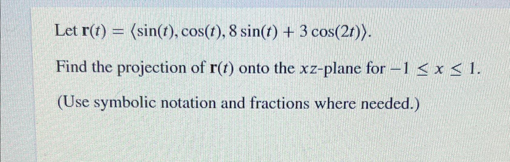 Solved Let r(t)=(:sin(t),cos(t),8sin(t)+3cos(2t):)Find the | Chegg.com