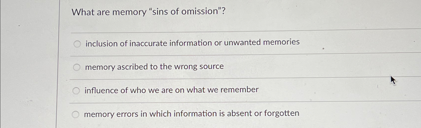 Solved What are memory "sins of omission"?inclusion of | Chegg.com