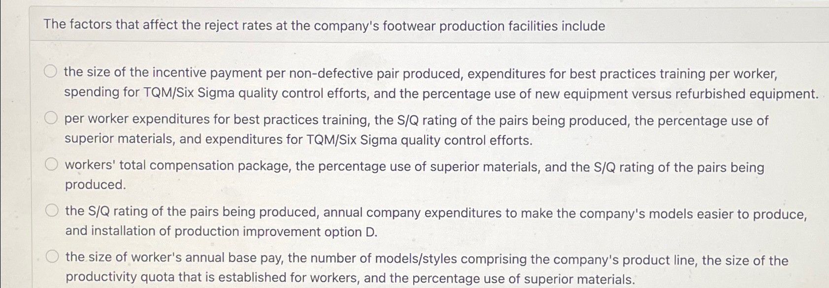 Solved The factors that affect the reject rates at the | Chegg.com