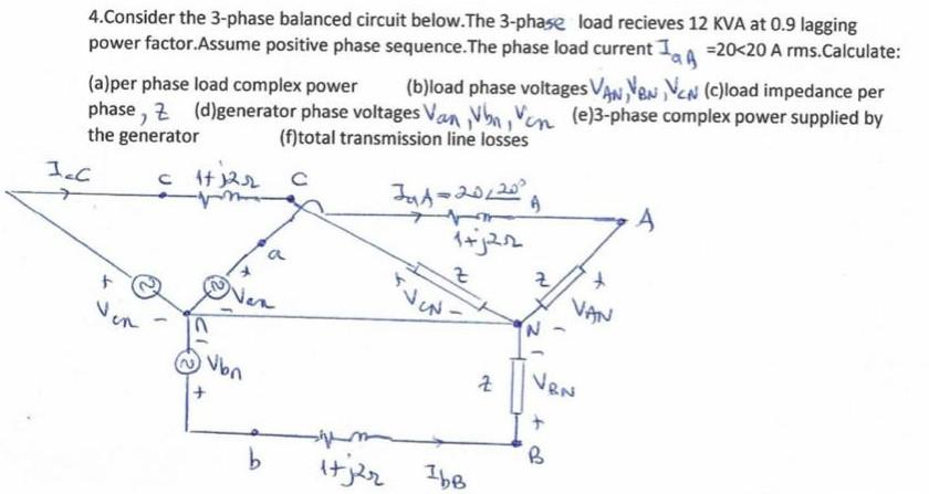 Solved 4.Consider the 3-phase balanced circuit below. The | Chegg.com