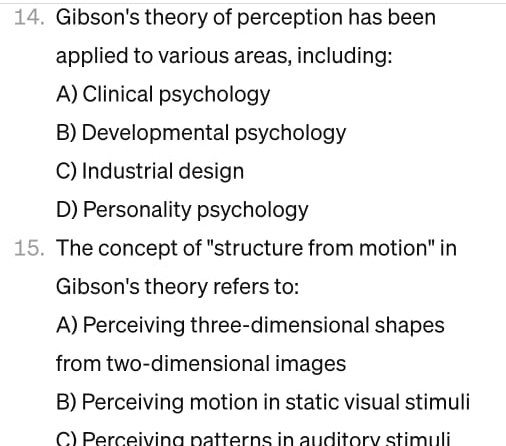 Solved Gibson's theory of perception has been applied to | Chegg.com
