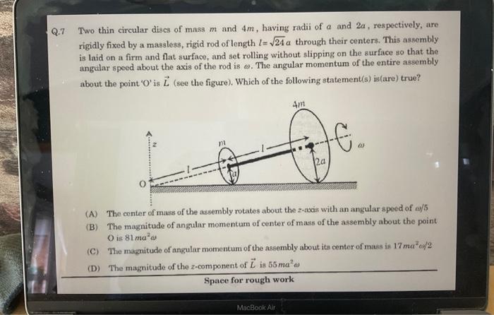 Solved 7 Two thin circular discs of mass m and 4m, having | Chegg.com