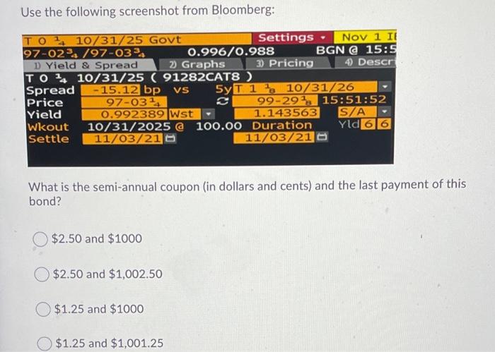Solved Use the following screenshot from Bloomberg: TO 24 | Chegg.com