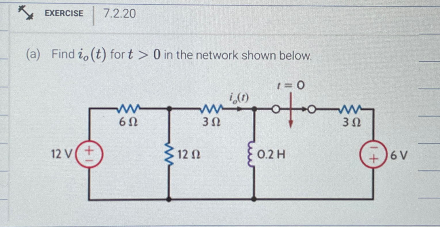 Solved EXERCISE7.2 .20(a) ﻿Find io(t) ﻿for t>0 ﻿in the | Chegg.com