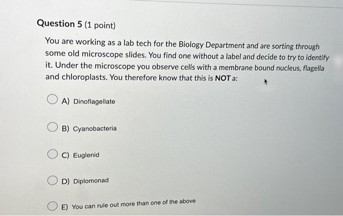 Solved You are working as a lab tech for the Biology | Chegg.com