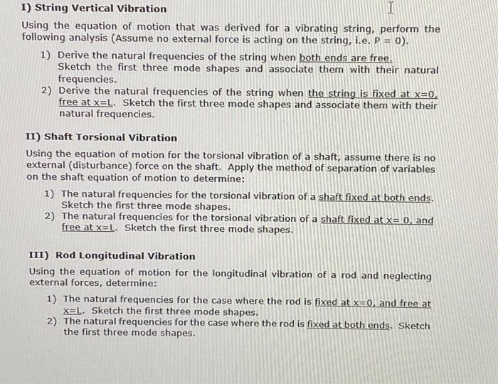 Solved I) String Vertical Vibration Using the equation of | Chegg.com