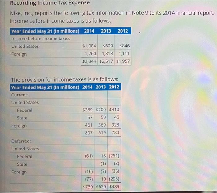 Solved Recording Income Tax Expense Nike, Inc., reports the | Chegg.com