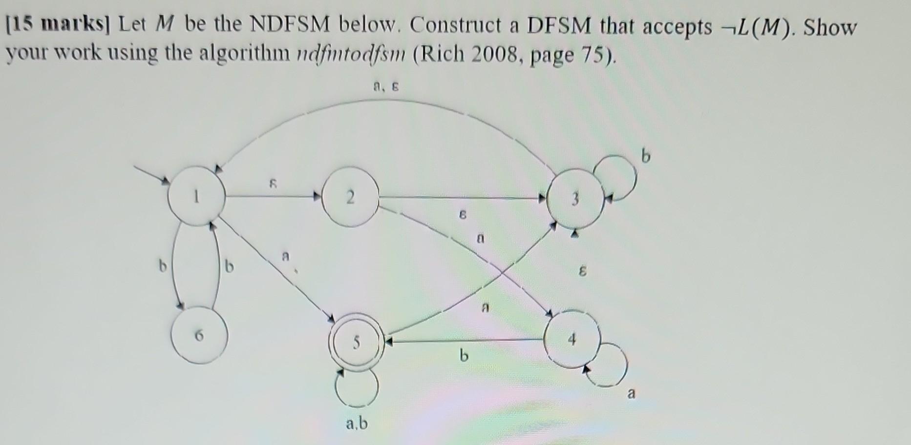 Solved [15 marks] Let M be the NDFSM below. Construct a DFSM | Chegg.com