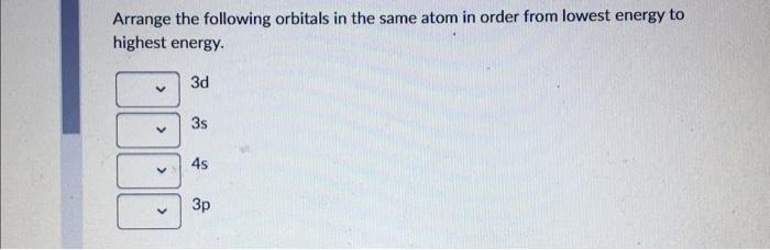 Solved Arrange the following orbitals in the same atom in | Chegg.com