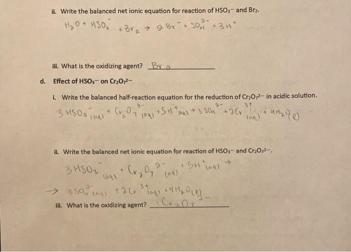 Solved 2. Study of Bisulfite lon as a Reducing Agent a. | Chegg.com