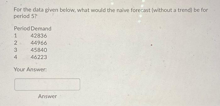 Solved For the data given below, what would the naive | Chegg.com