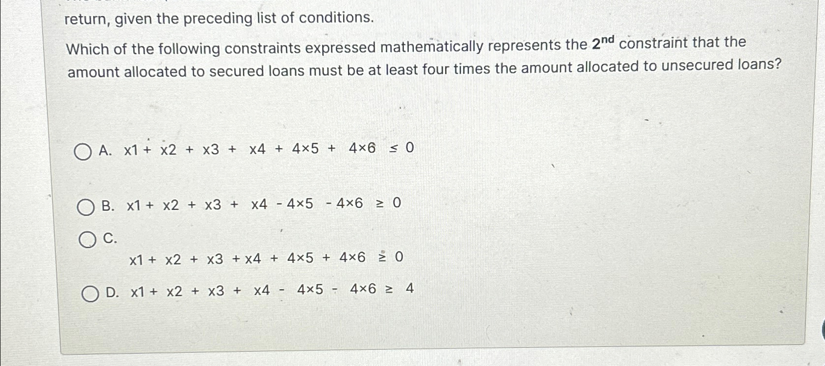 Solved return, given the preceding list of conditions.Which | Chegg.com