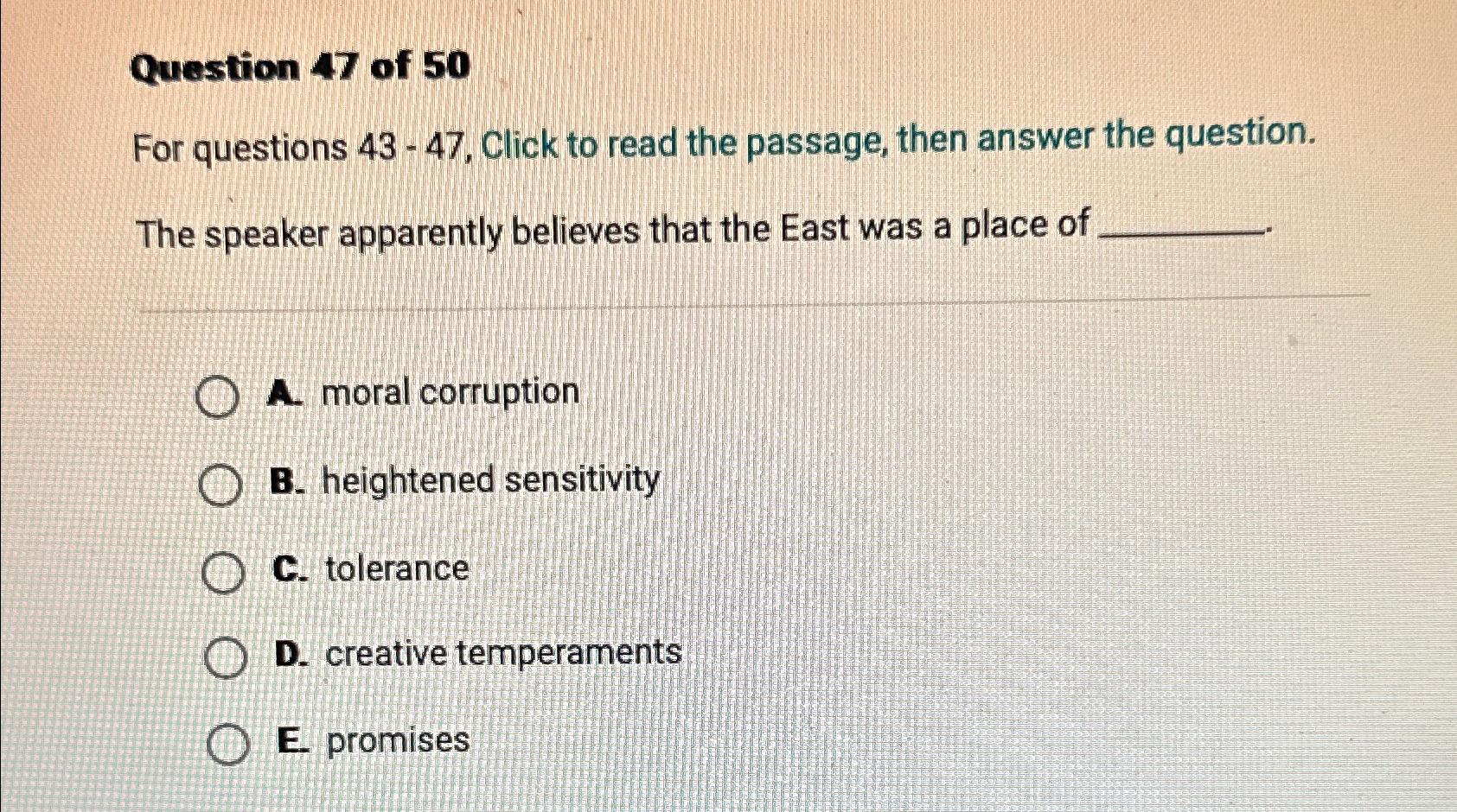 Solved Question 47 ﻿of 50For questions 43-47, ﻿Click to read | Chegg.com