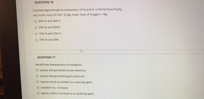 Solved QUESTION 16 Calculate approximate composition of Fe | Chegg.com
