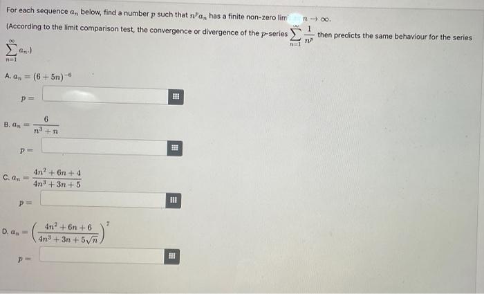 Solved For each sequence an below, find a number p such that | Chegg.com