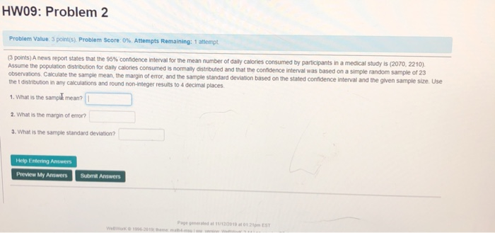 Solved HW09: Problem 2 Problem Value: 3 points). Problem | Chegg.com