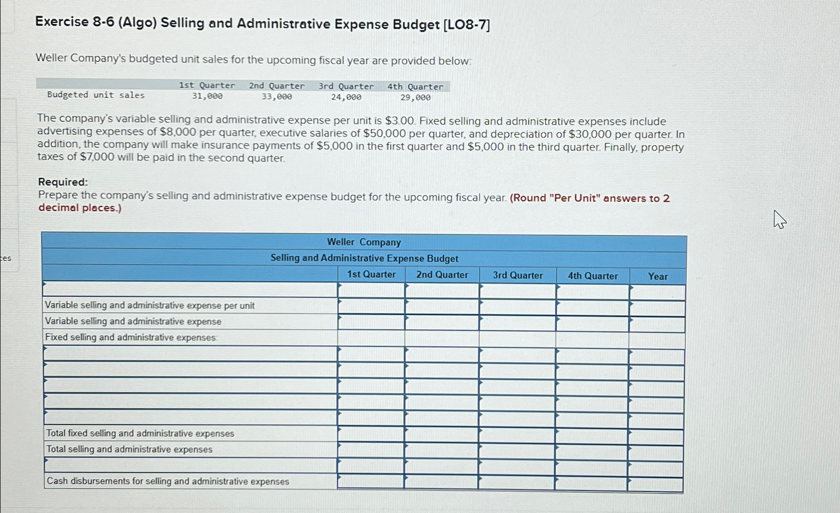 Solved Exercise 8-6 (Algo) ﻿Selling and Administrative | Chegg.com