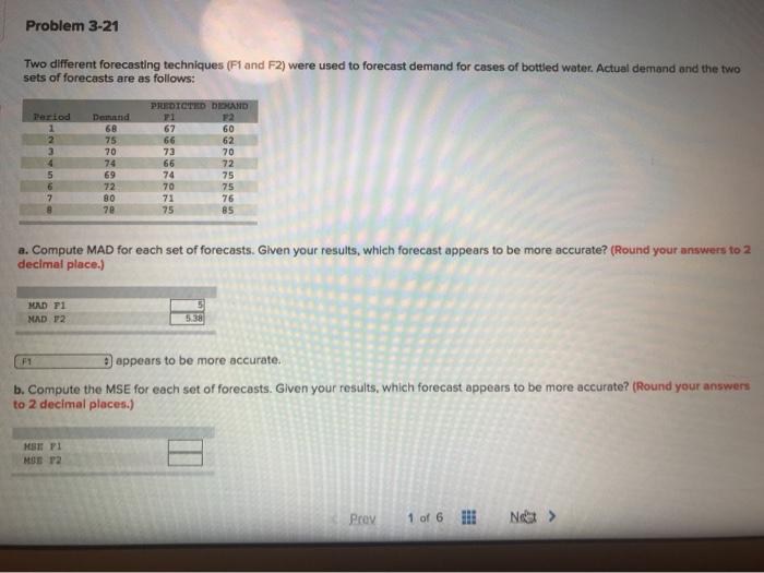 Solved Problem 3-21 Two different forecasting techniques (F1 | Chegg.com
