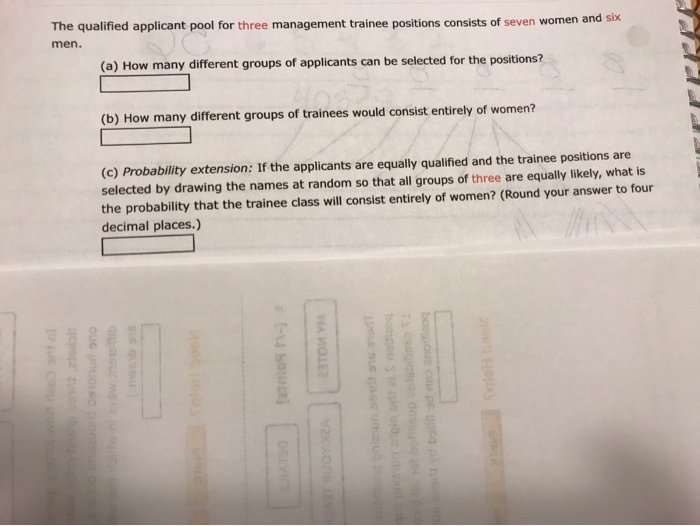 Solved The qualified applicant pool for three management | Chegg.com