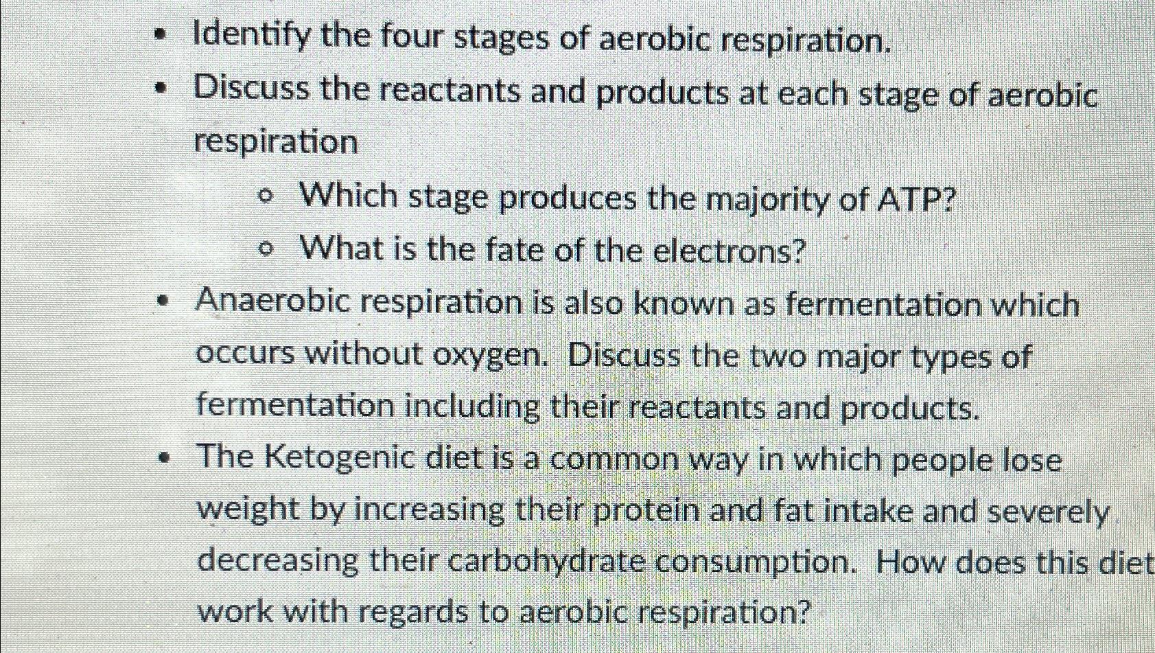 Solved Identify the four stages of aerobic | Chegg.com
