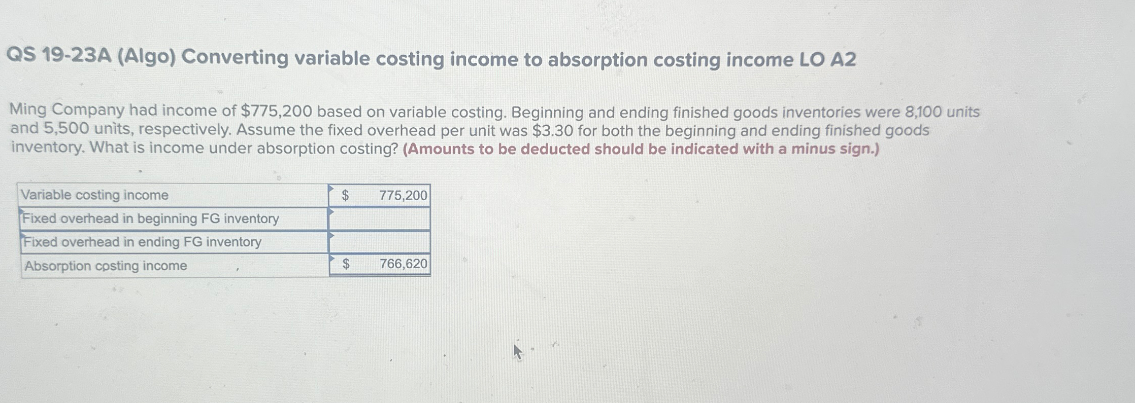 Solved QS 19-23A (Algo) ﻿Converting variable costing income | Chegg.com