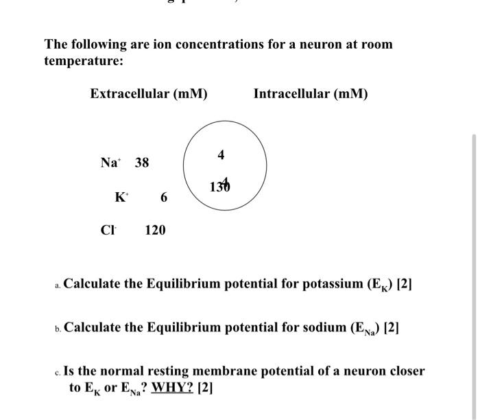 Solved The following are ion concentrations for a neuron at | Chegg.com