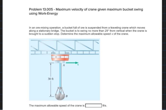 Solved Problem 13.005 - Maximum velocity of crane given | Chegg.com