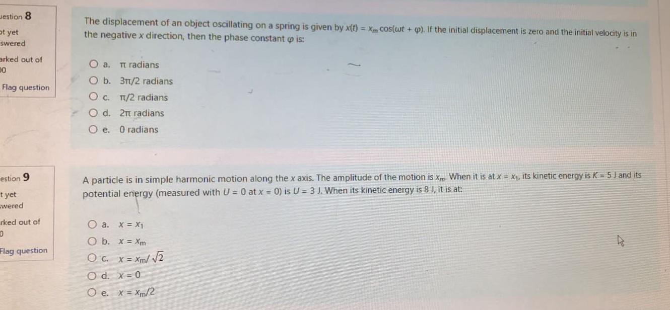 Solved The displacement of an object oscillating on a spring | Chegg.com