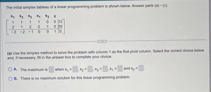 Solved The initial simplex tableau of a linear programming | Chegg.com