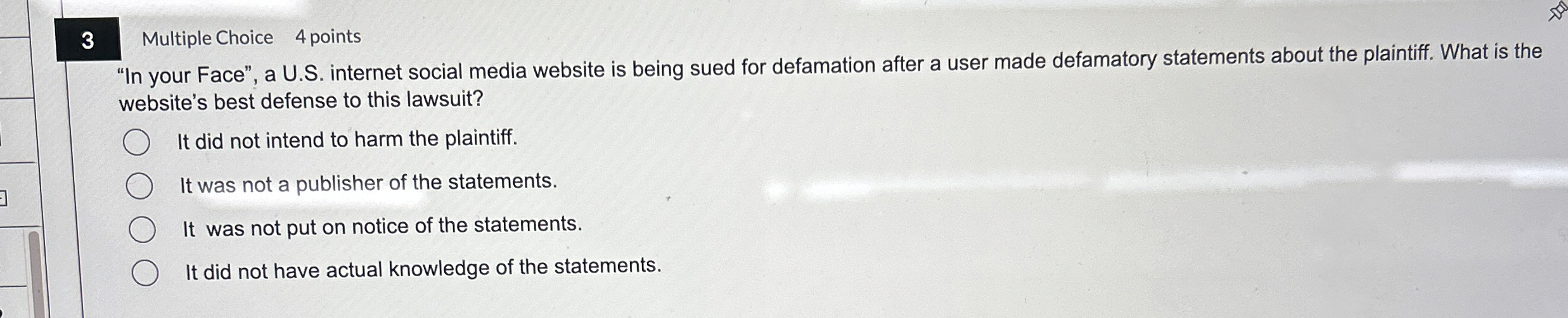 Solved 3Multiple Choice 4 ﻿points"In your Face", a U.S. | Chegg.com