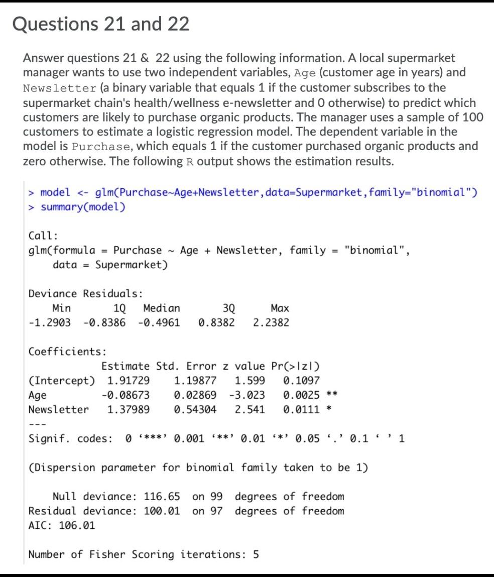 Solved Questions 21 and 22 Answer questions 21 & 22 using | Chegg.com