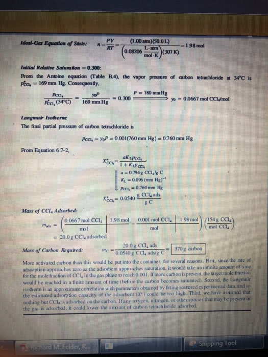 Solved 6. Adsorption: Rework example problem 6.7-1 in the | Chegg.com