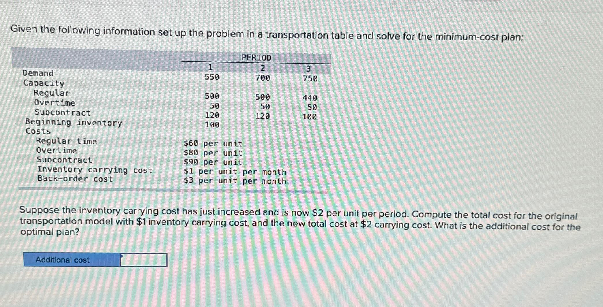 Solved Given the following information set up the problem in | Chegg.com