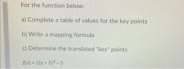 Solved For the function below: a) Complete a table of values | Chegg.com